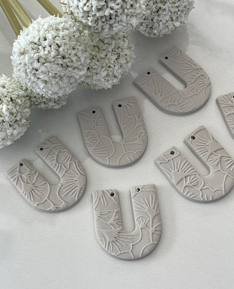 Dove Grey Embossed Lily Clay Connectors Findings for Earrings - Etsy