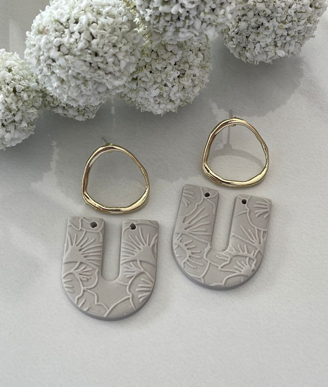 Dove Grey Embossed Lily Clay Connectors Findings for Earrings (1pair ...