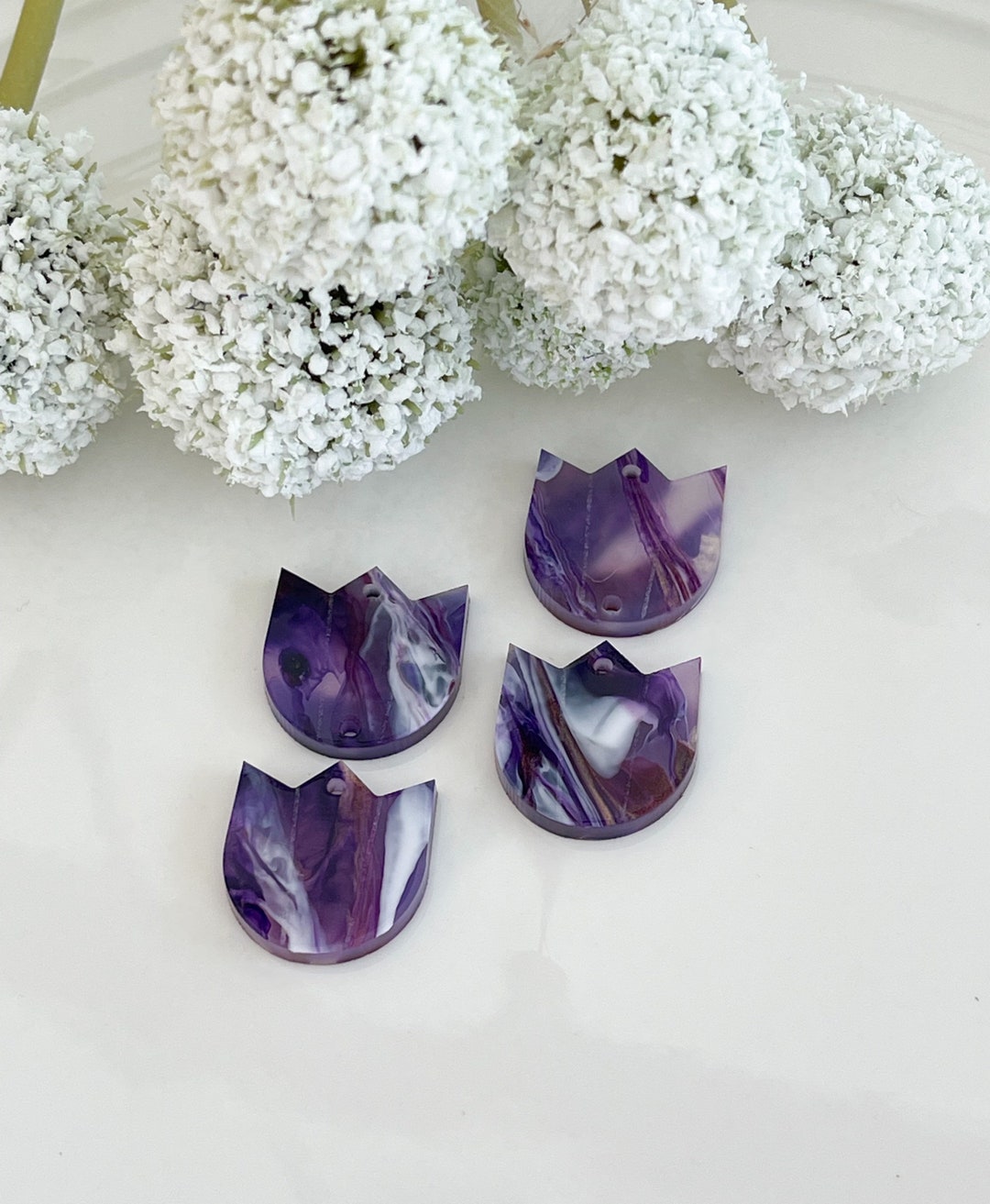 Majestic Stacked Acrylic Tulips Flowers Findings Connectors (1 Pair ...