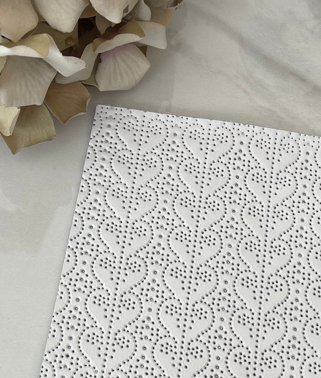 White Semi-perforated Heart Embossed 6x12 Genuine Leather - Etsy