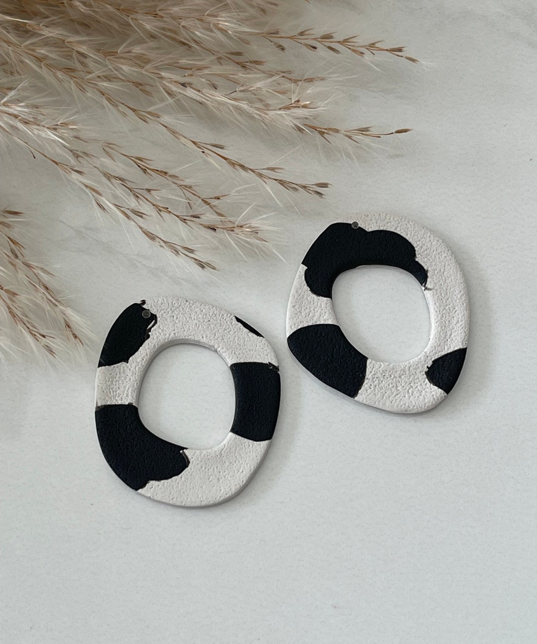 Black & White Clay Cow Hoop Earring Blanks Connectors (1pair) - Etsy