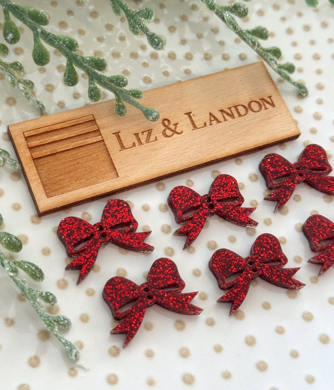 Red Glitter 2-hole Acrylic Bow Findings Blanks for DIY Earrings (2pairs ...
