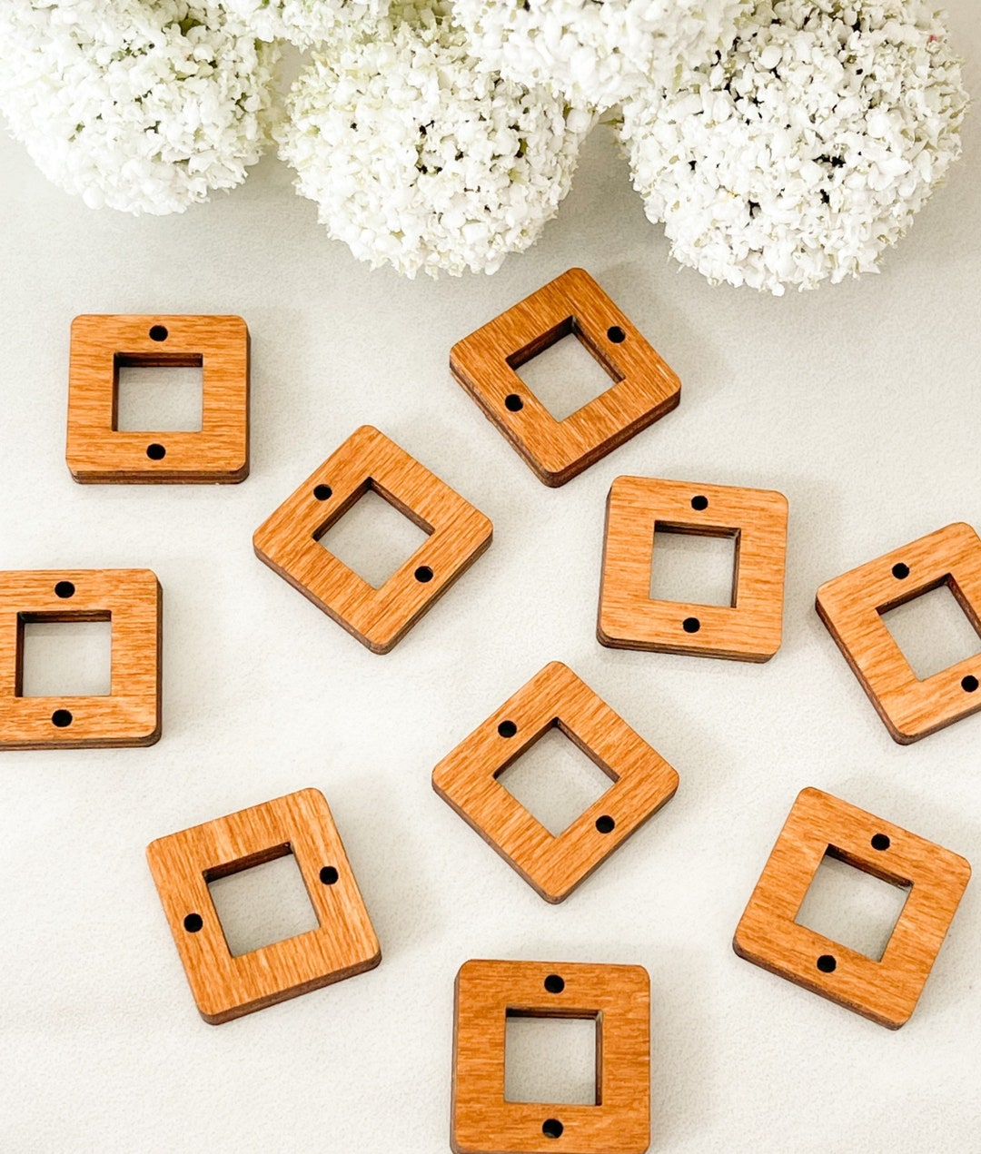 Pecan .65” Hollow Square Wooden Connectors Findings Blanks Supplies (2 ...