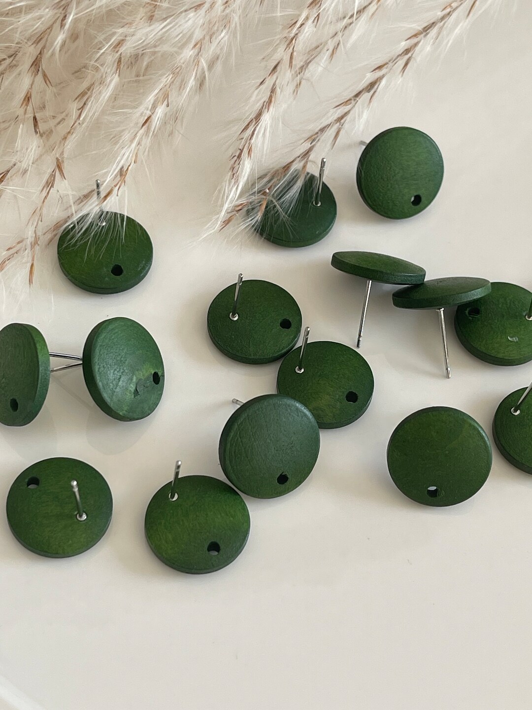 Pine Green Wooden Button .60” Studs Connectors 1-hole (1 Pair) Item#170 ...