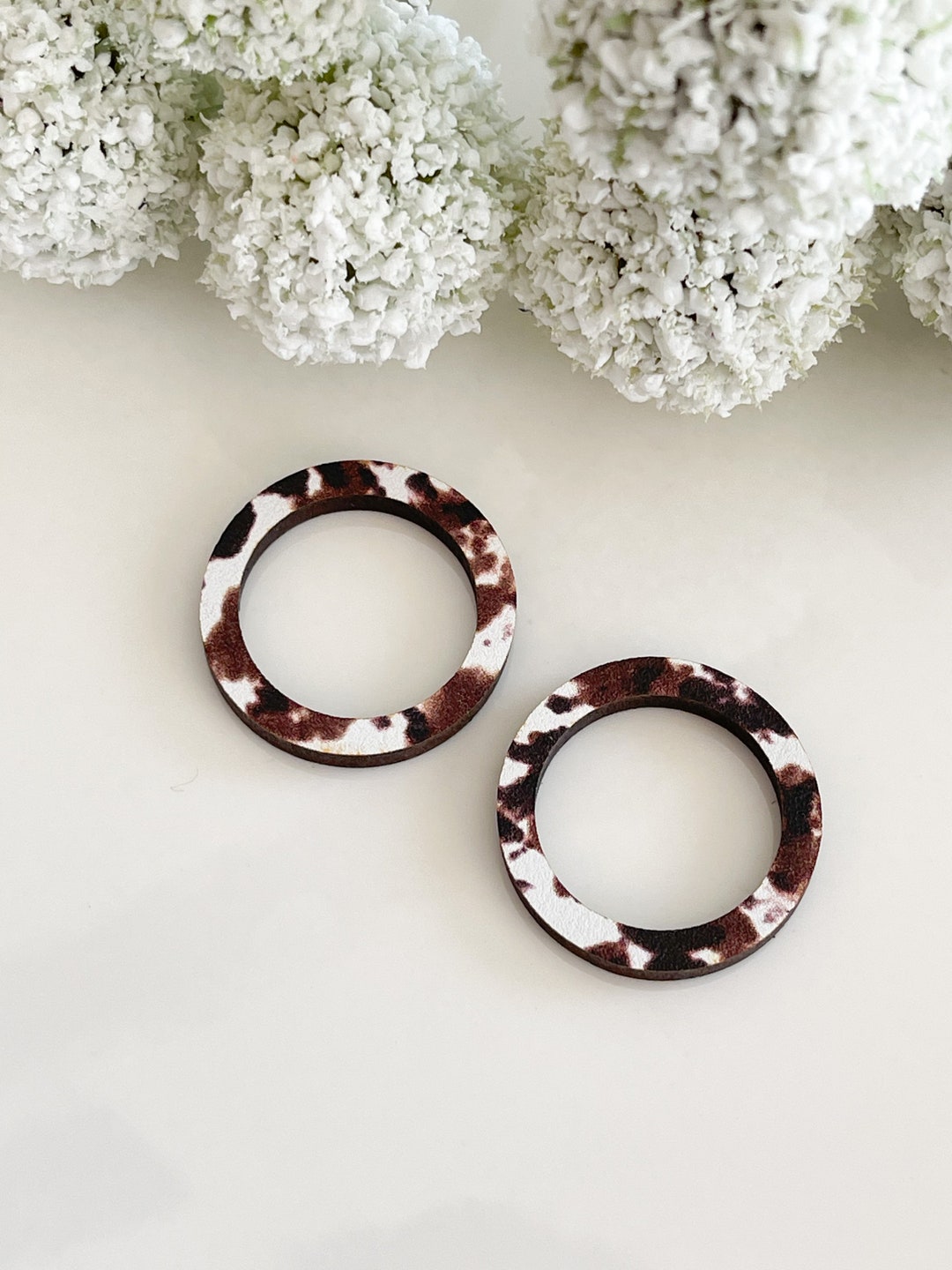 Spotted Brown Cow .75” Wooden Hoops Findings Blanks Supplies (3pair) - Etsy