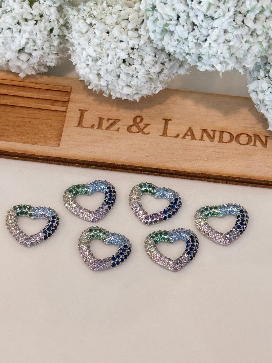 925 Silver Plated .50” Rainbow Rhinestone Heart Charms for Earrings ...