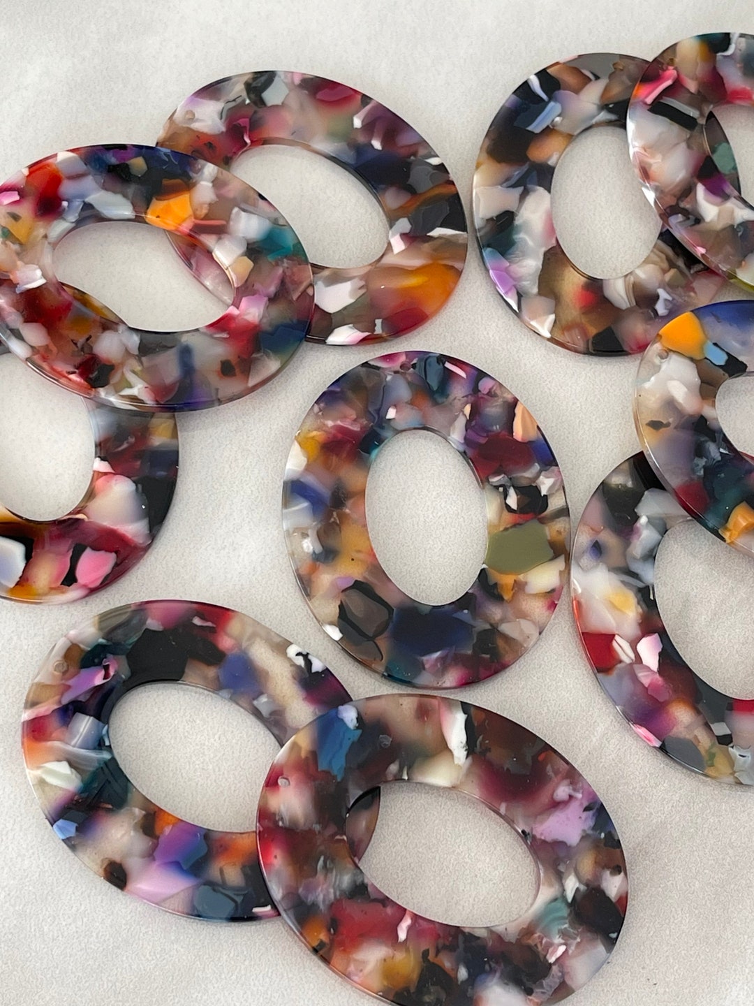Rainbow Tortoise Shell Acrylic Oval Hoops Findings Blanks Supplies-1 ...