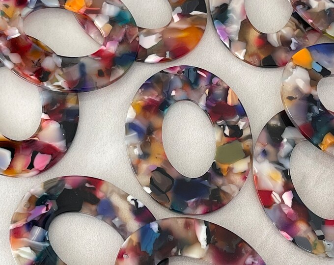 Rainbow Tortoise Shell Acrylic Oval Hoops Findings Blanks Supplies-1 ...