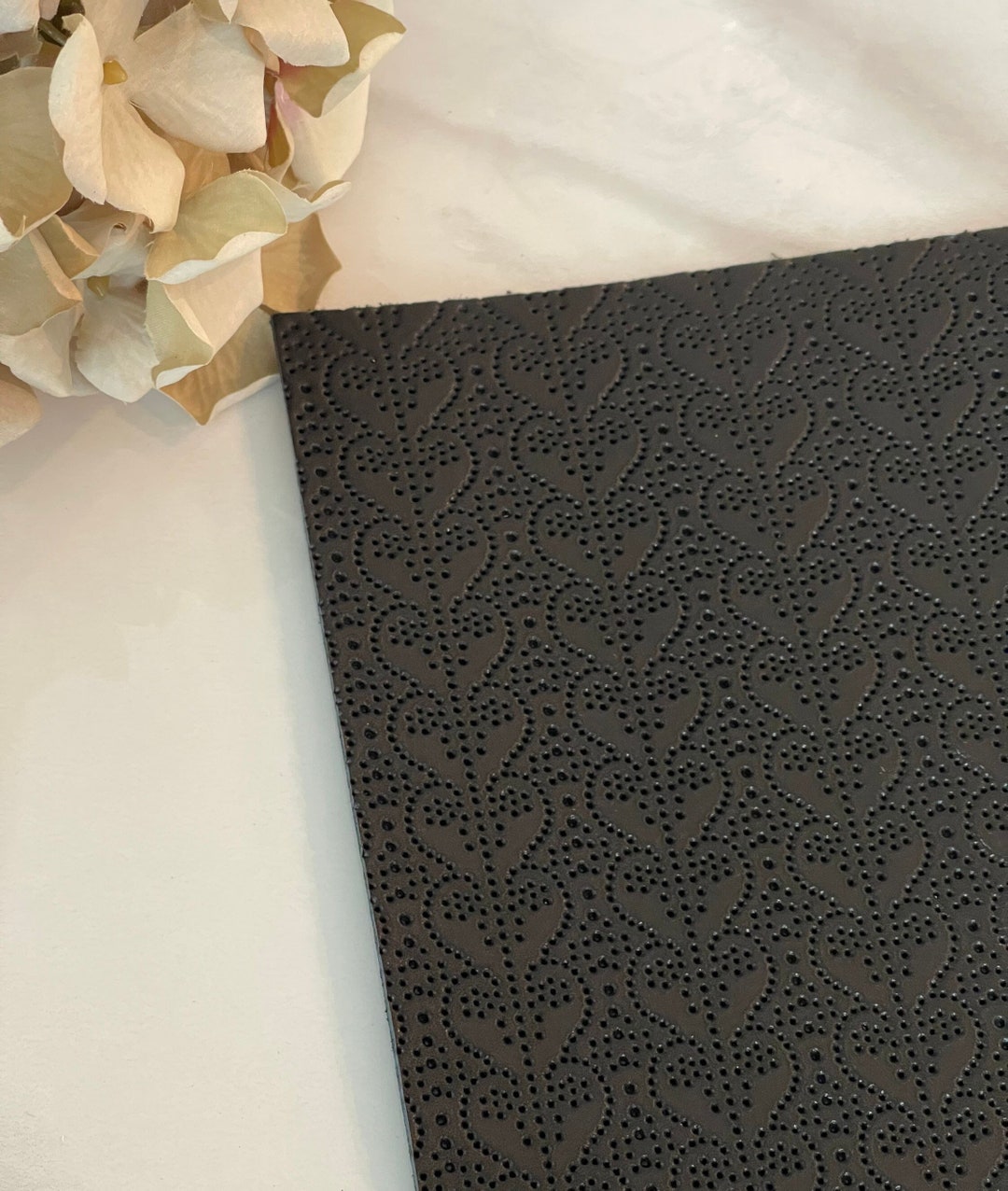 Black Semi-perforated Heart Embossed 6x12 Genuine Leather - Etsy