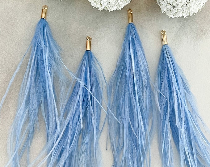 Cornflower Blue Ostrich Feather Tassels 1pair - Etsy