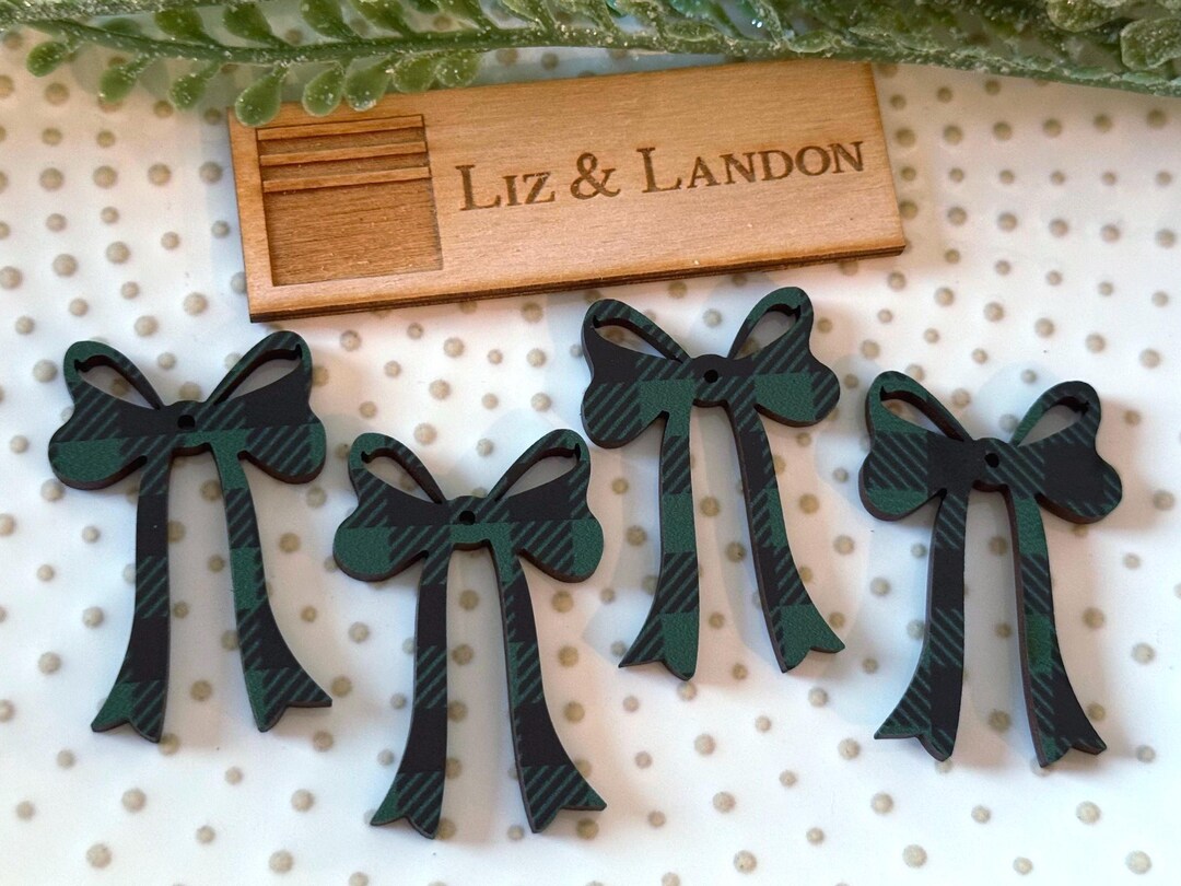 Green Buffalo Plaid Wooden Bow Blanks for Earrings Supplies Connectors ...