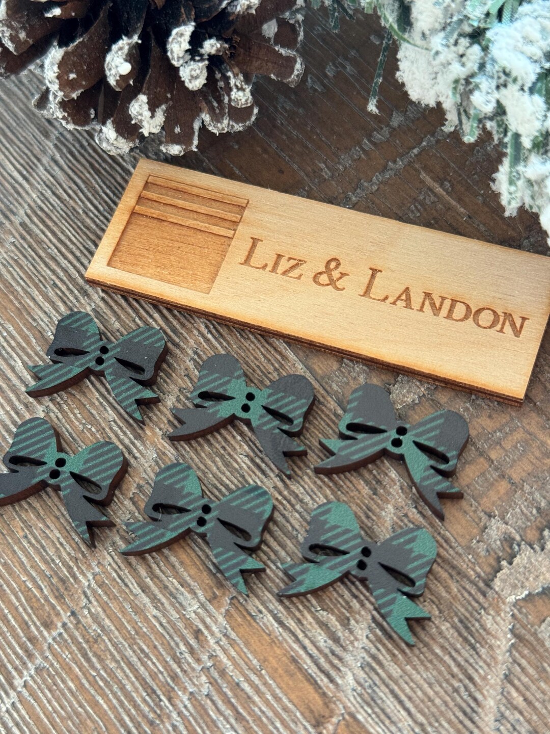 Green Buffalo Plaid 2-hole Wooden Bow Findings Blanks for DIY Earrings ...