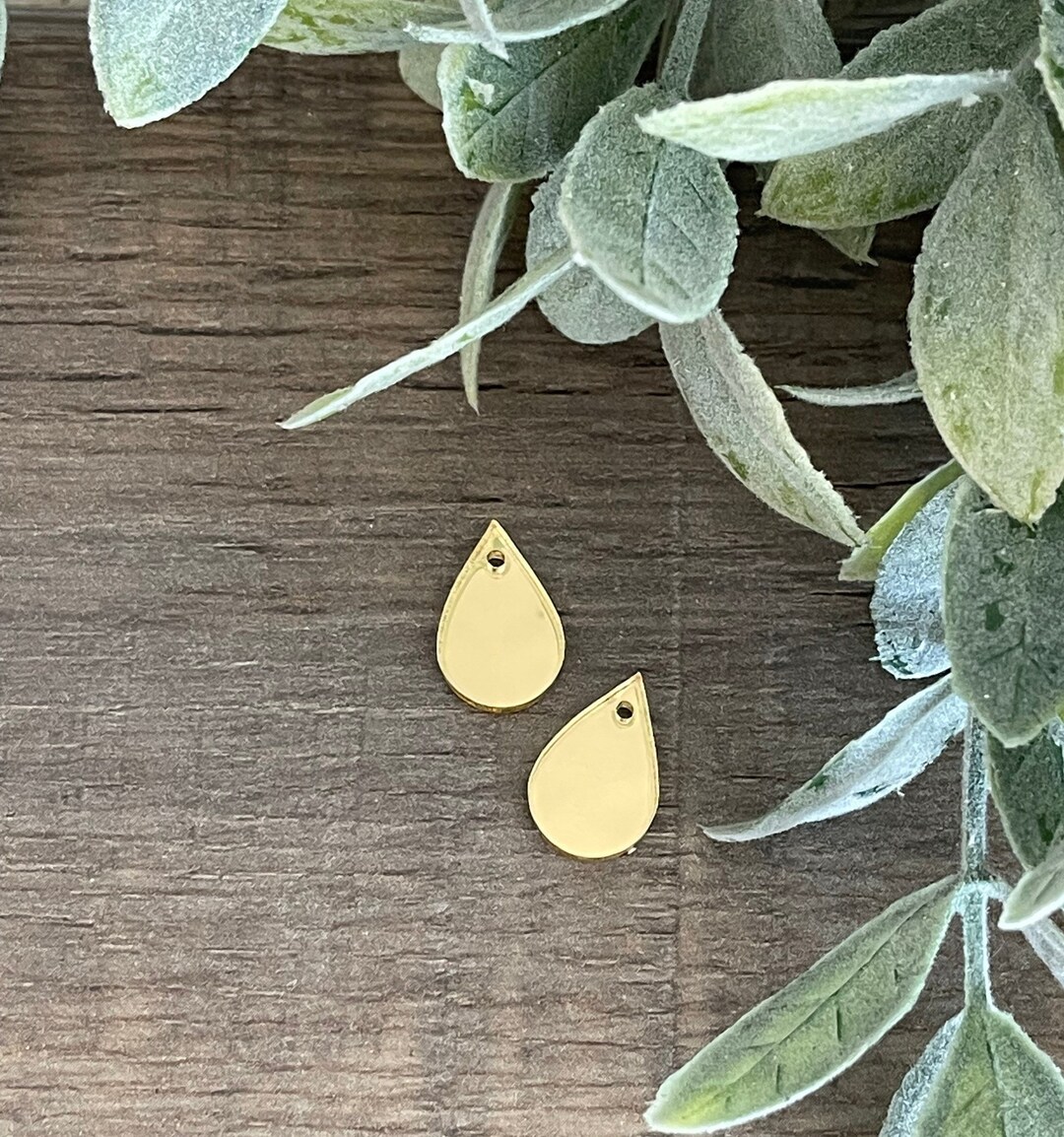 Mirrored Gold Acrylic Small Teardrop Findings Blanks Connectors 1-hole ...