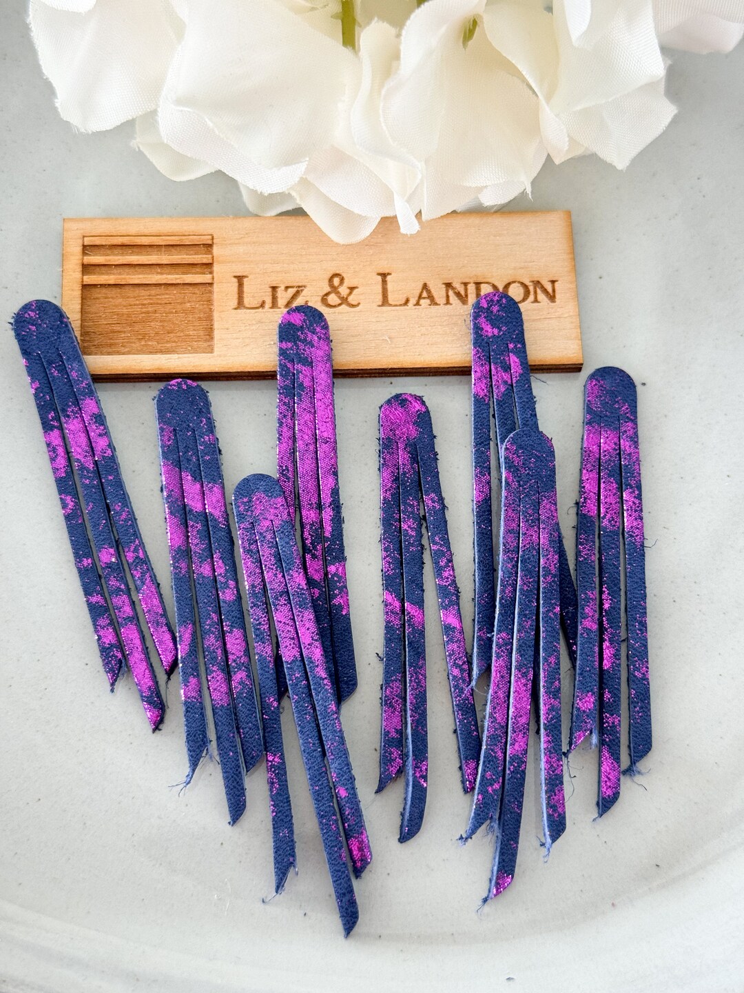 Pre-cut Metallic Fuchsia Splash Genuine Navy Blue Leather Fringe ...