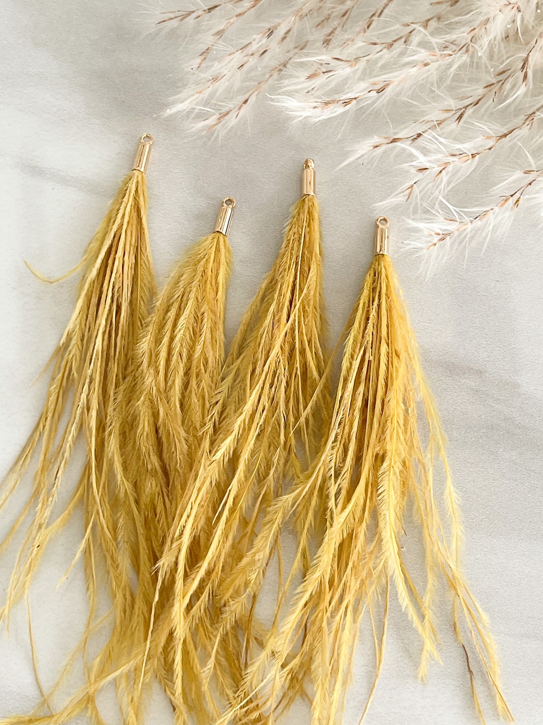 Mustard Yellow Ostrich Feather Tassels (1pair) - Etsy