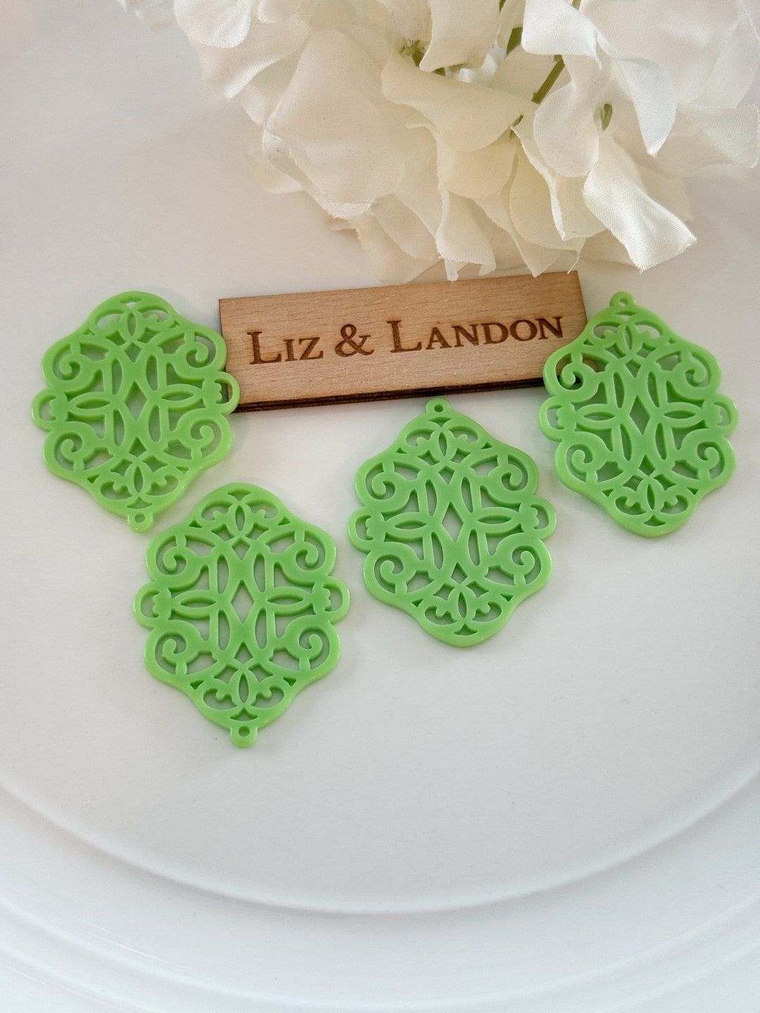 Pastel Green Acrylic Filigree Findings Blanks Earring Supplies (1pair ...