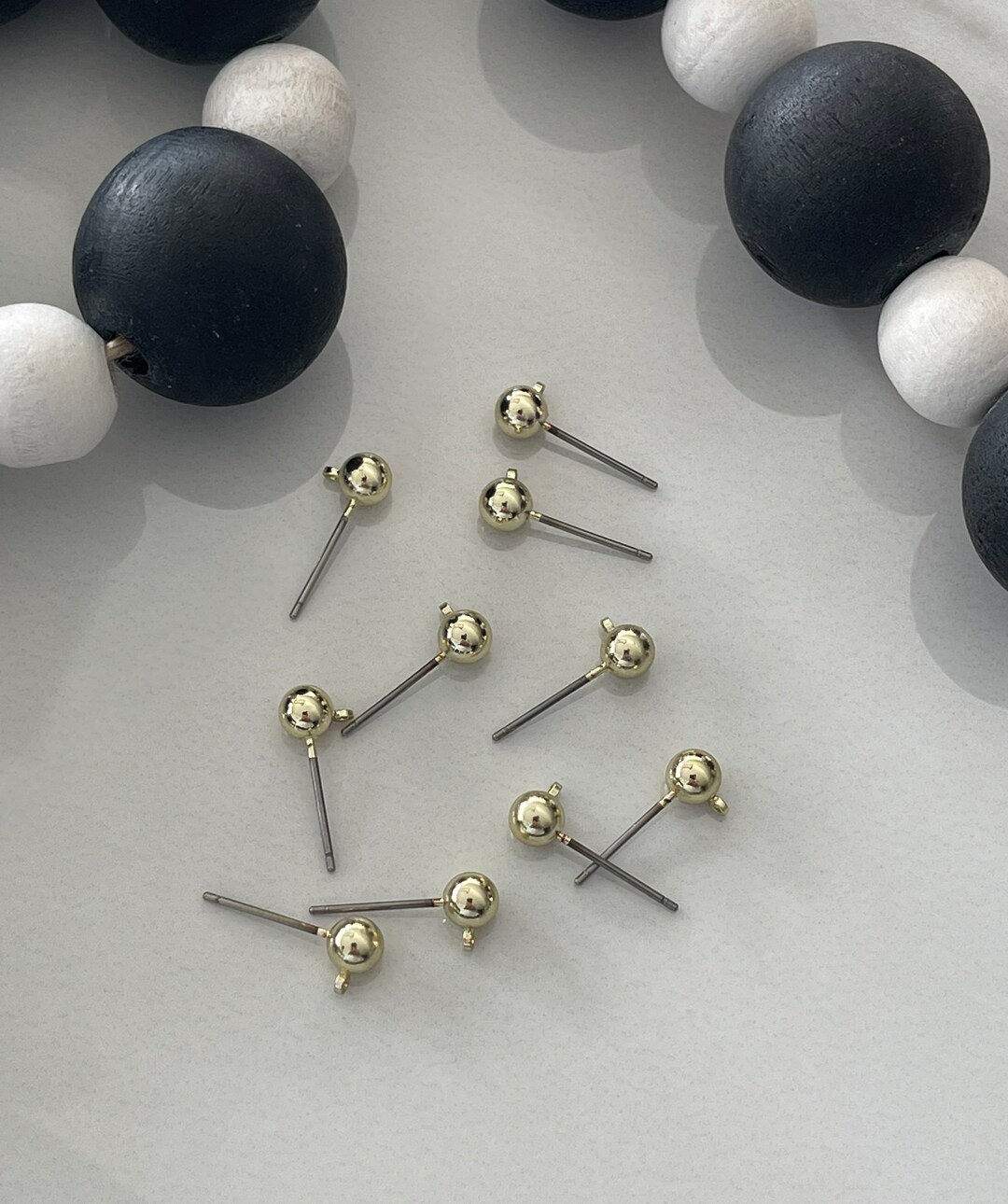 Gold Ball Pin Post Studs Connectors Findings Earrings 1-hole (1 Pair ...