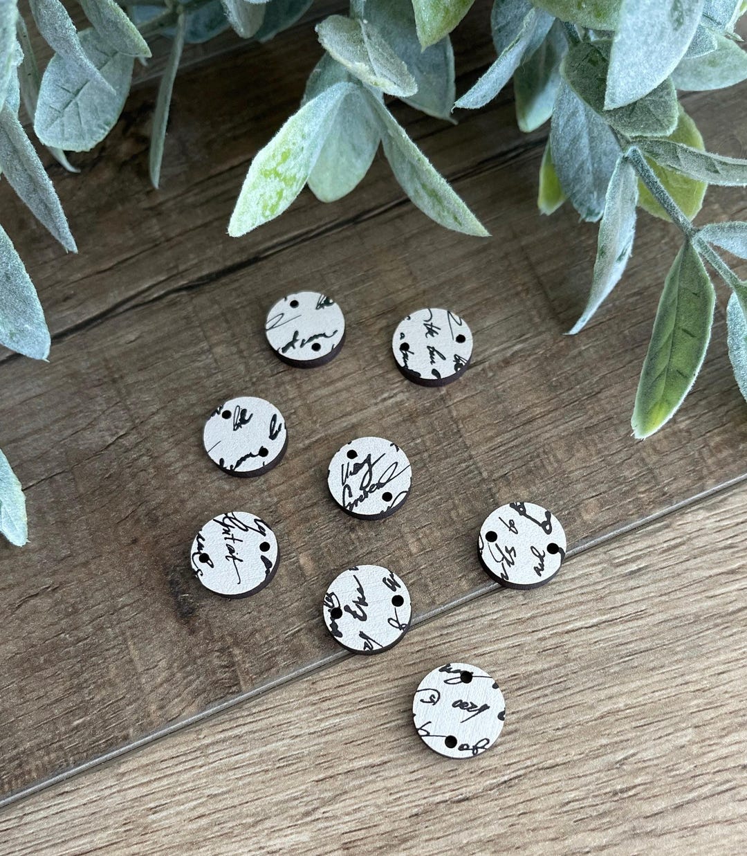 Script Circle Wooden Findings Blanks Supplies 2-hole (5pair) - Etsy