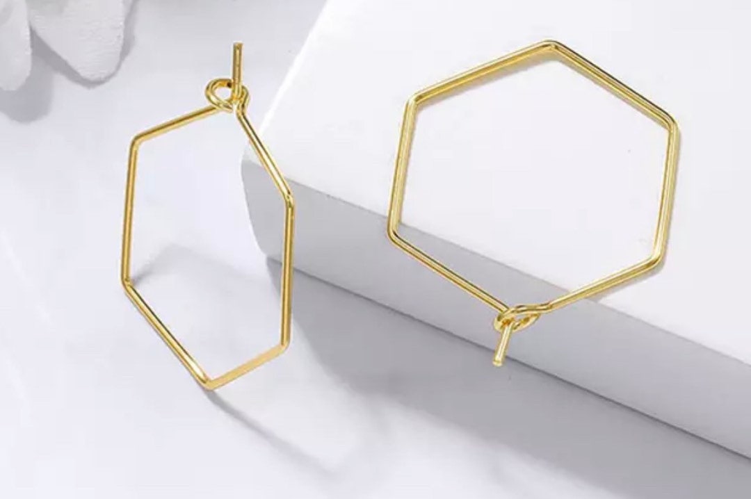 24k Gold Plated 1” Hexagon Hoops (1pair) - Etsy