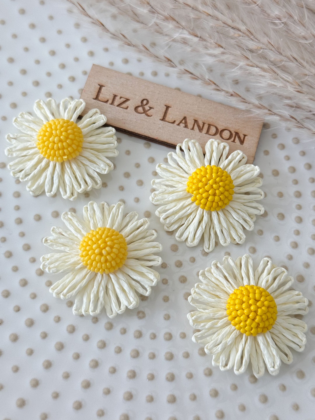 Off White Raffia & Beaded Bohemian 1.50 Daisy Earrings Blanks Supplies ...