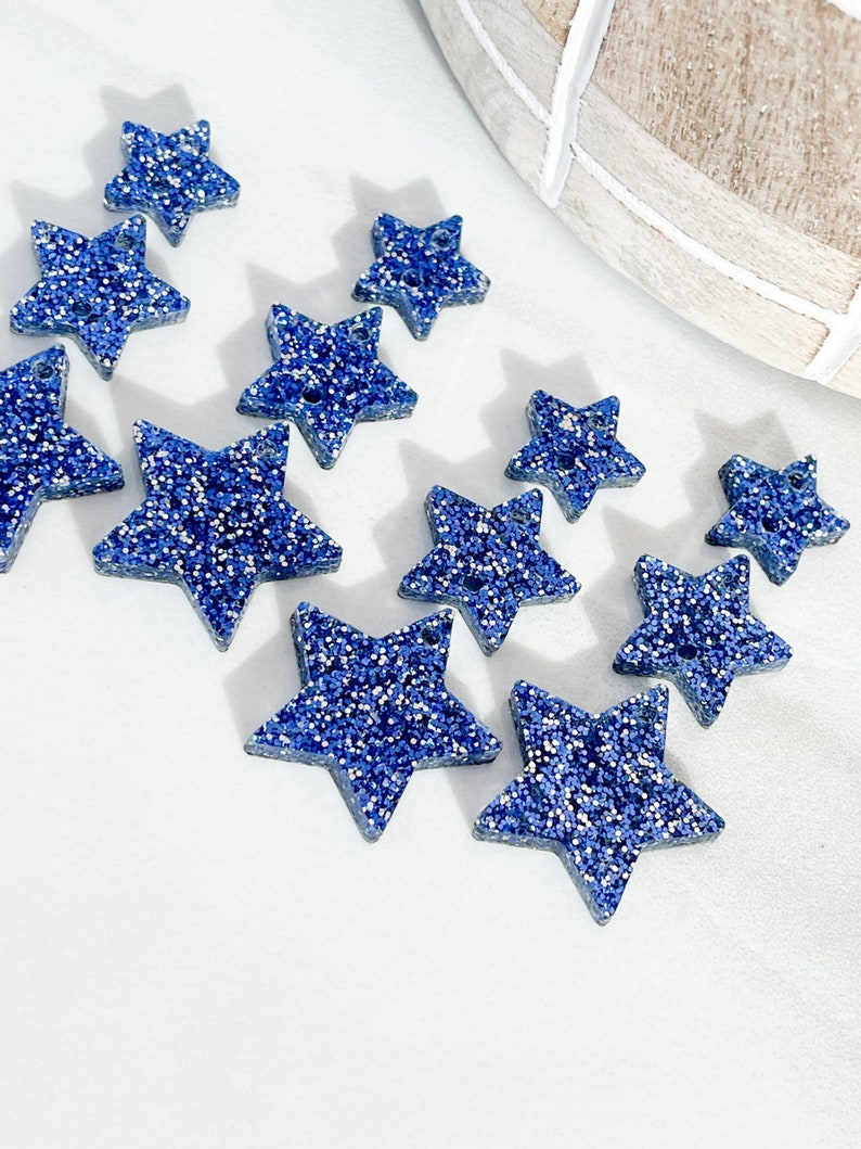 Blue Glitter Acrylic Stacked Star Findings Blanks Connectors - Etsy