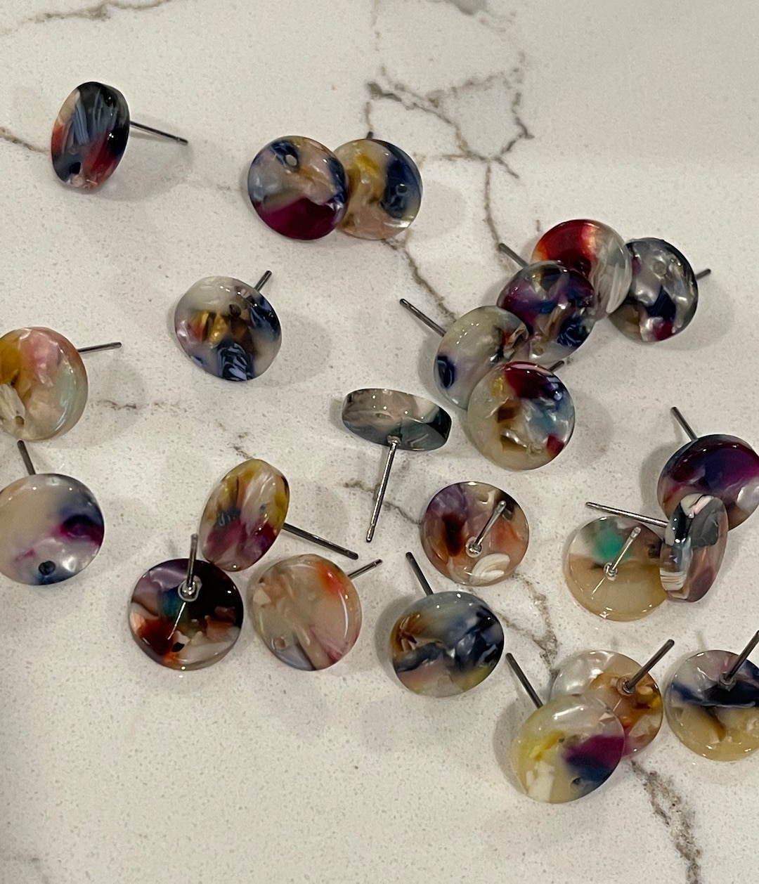 Rainbow Tortoise Shell .50” Acrylic Stud Findings Blanks Connectors 1 ...