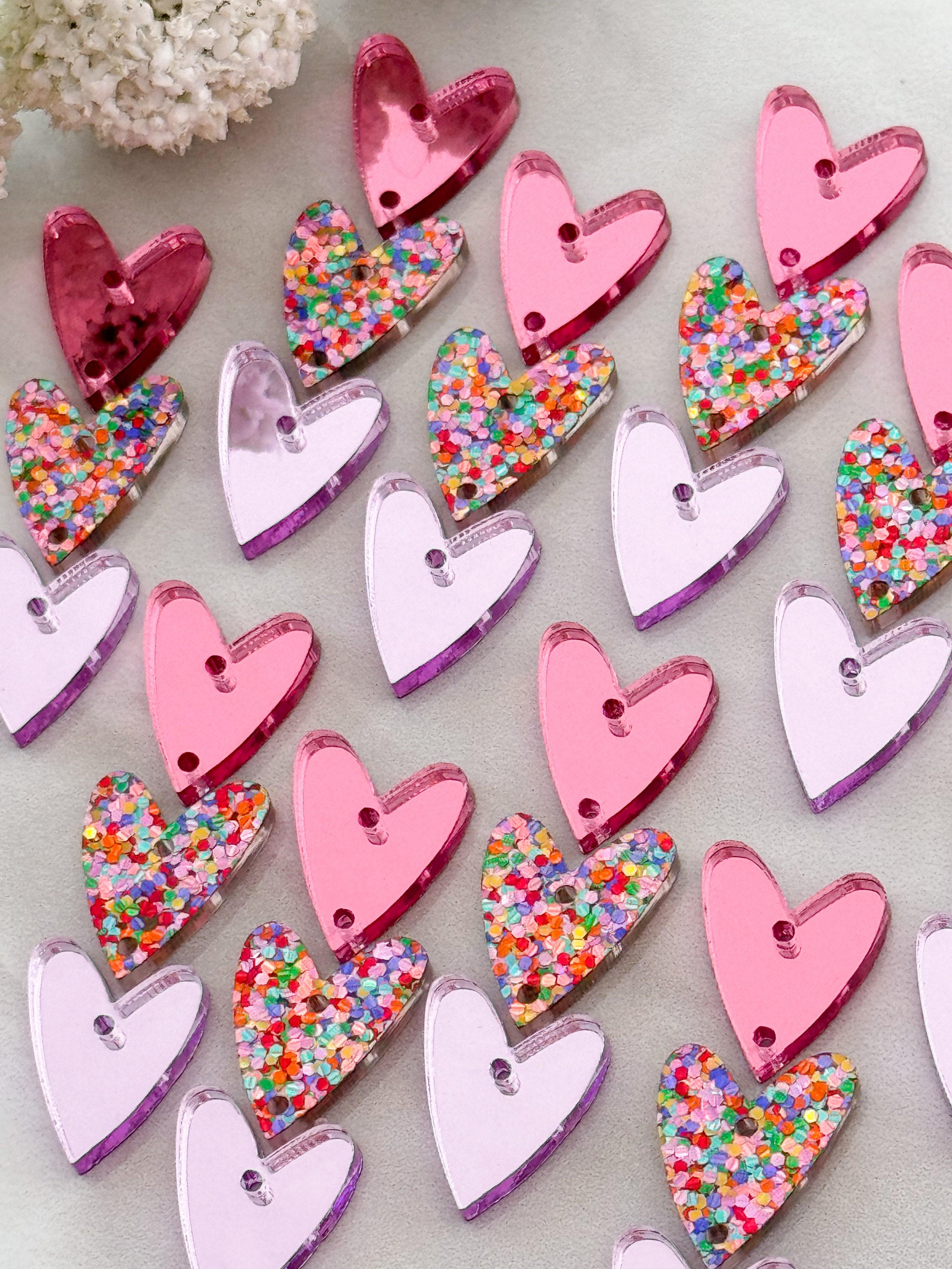 Confection Stacked Acrylic & Glitter Heart Bundle Findings Connectors ...