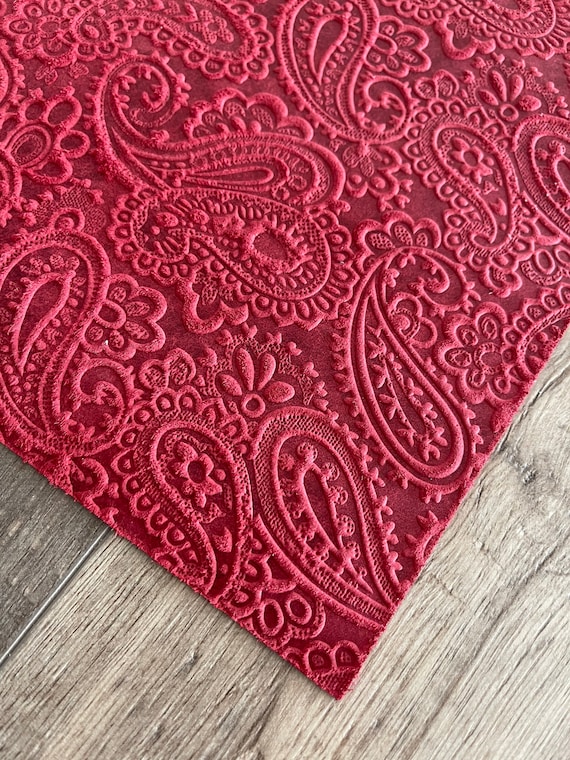 Cherry Red Paisley 4x6 Embossed Genuine Leather Sheets - Etsy