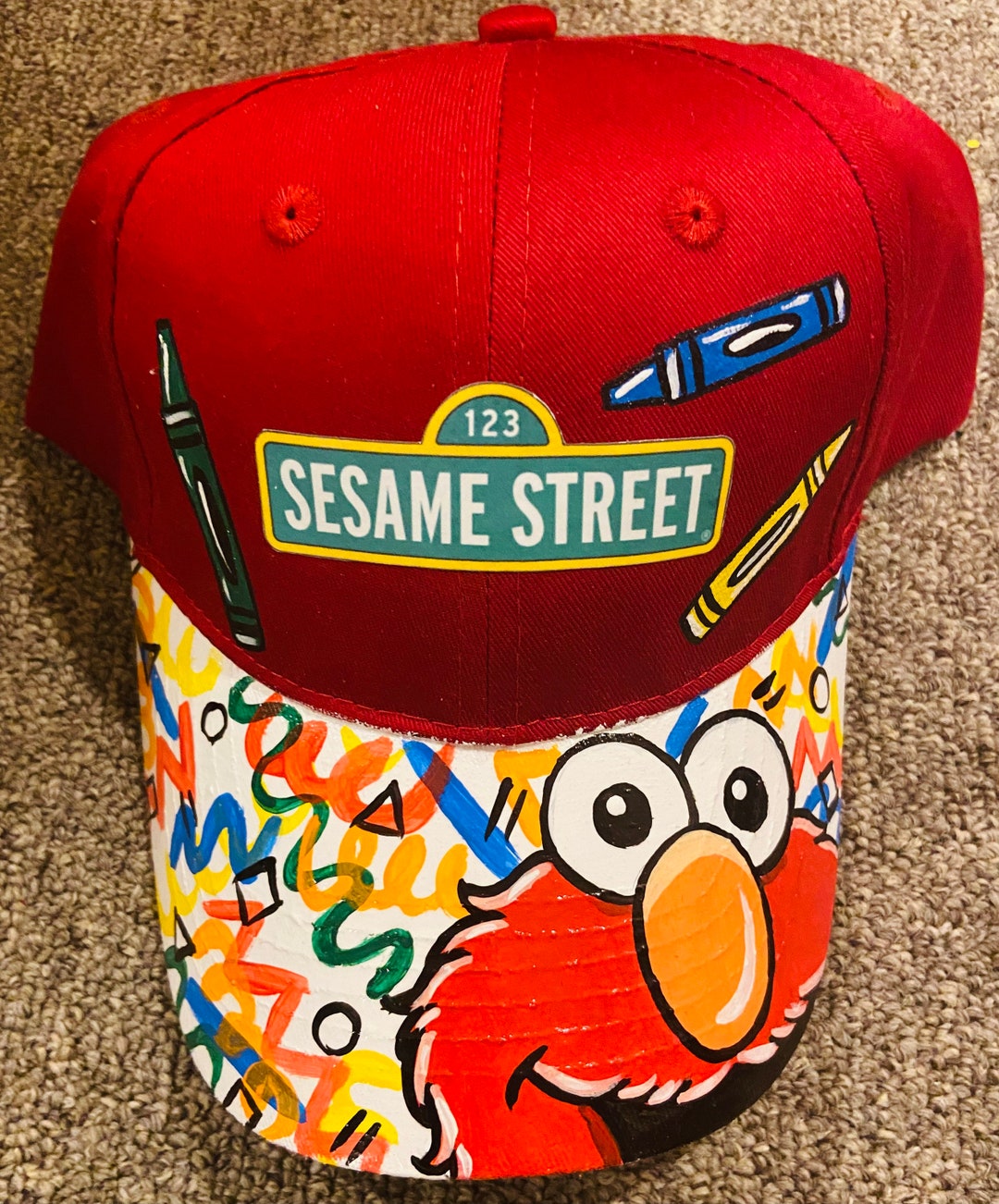 Elmo Hand Painted Hat With Hand Painted Logo - Etsy