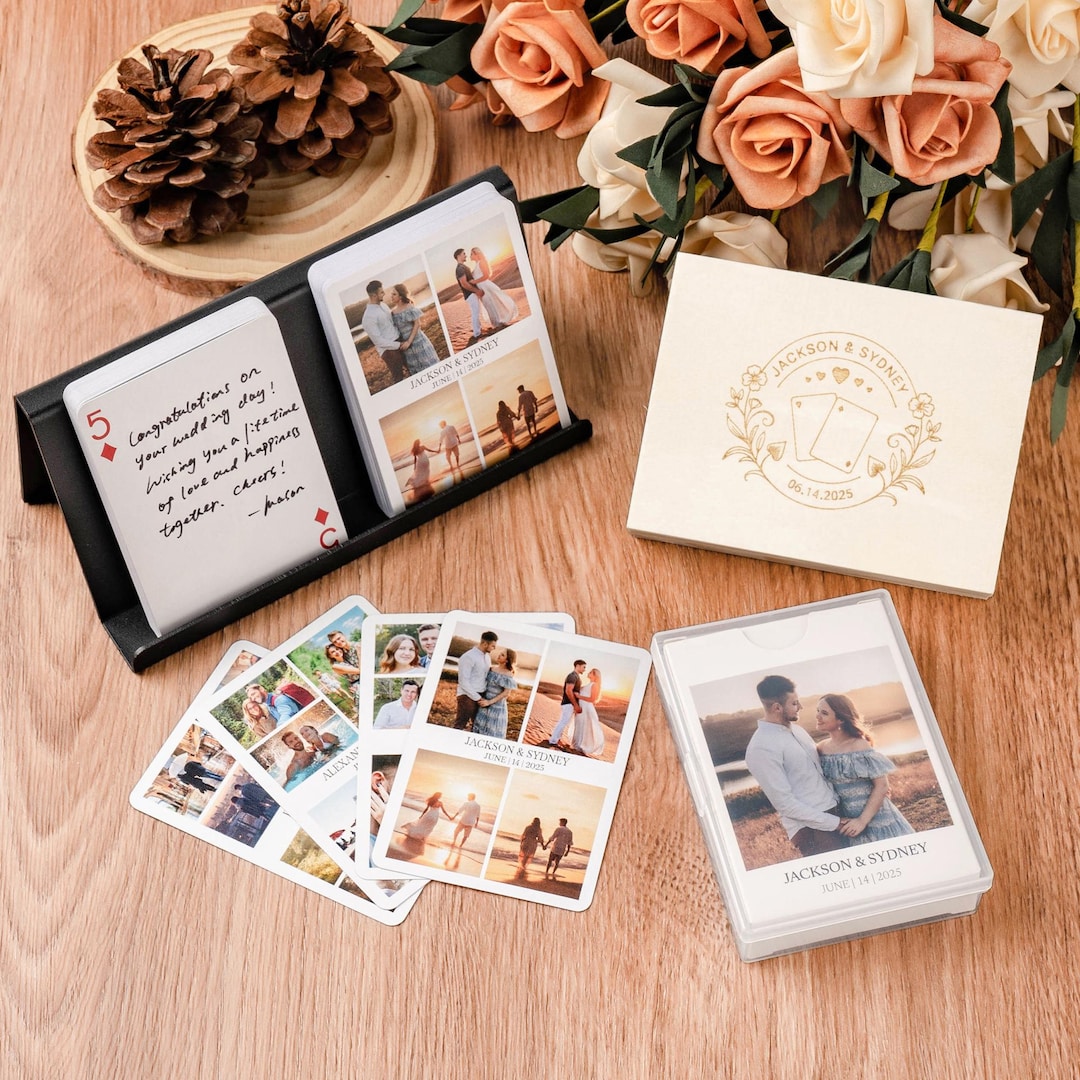 Photo Collage Guest Book Wedding Playing Card Keepsake Box Engraved ...