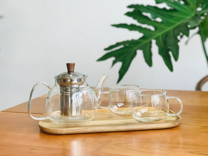 Glass Tea Set Glass Teapot With Cups and Wood Tray - Etsy