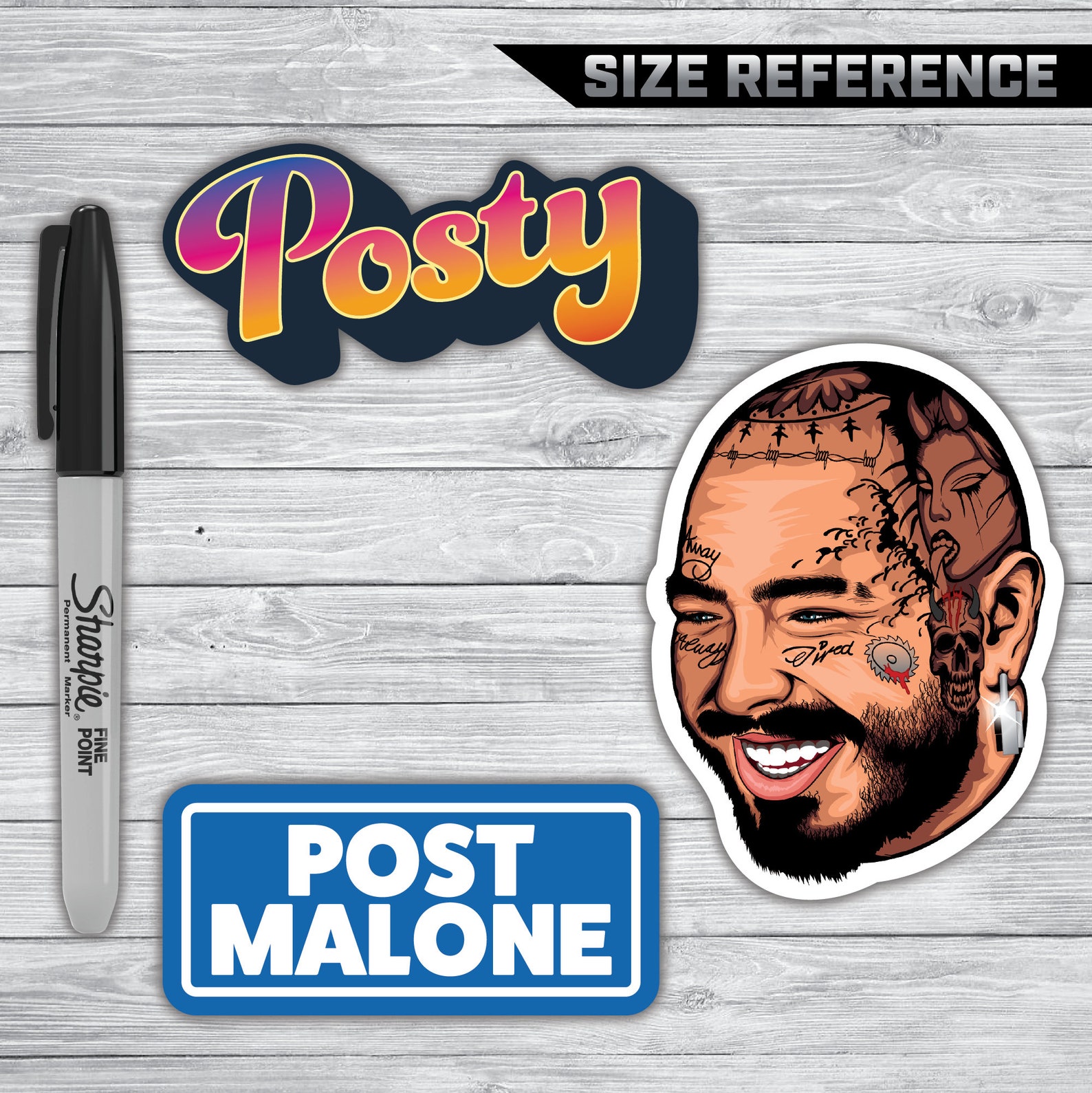 Posty Sticker Pack – 3 Glossy Vinyl Stickers | Post Malone Fan Art ...