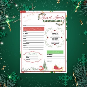 Digital Download | Printable Secret Santa Questionnaire PDF| Christmas ...