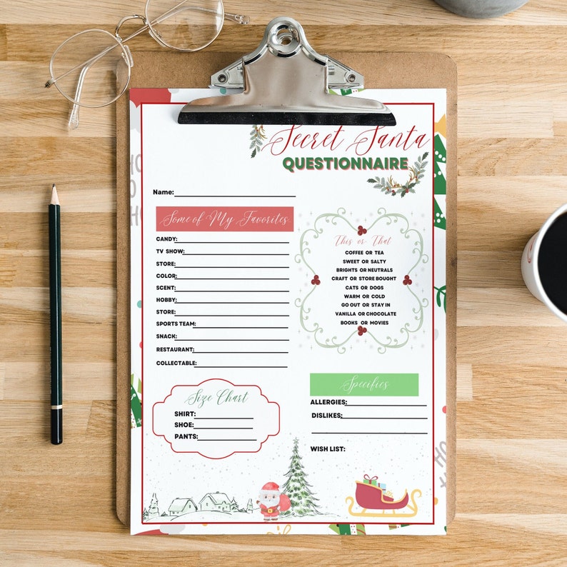 Digital Download Printable Secret Santa Questionnaire PDF - Etsy