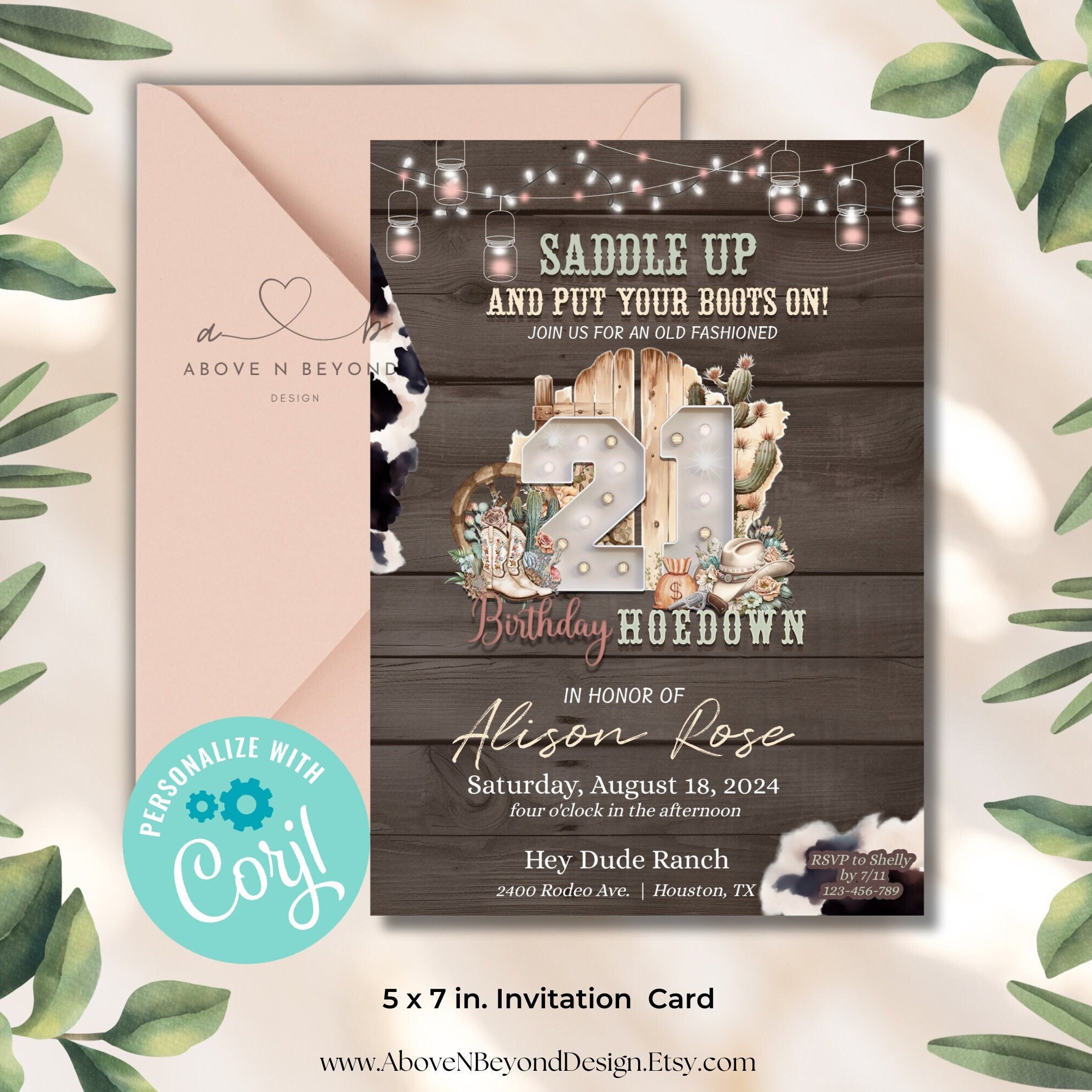 Editable Country Western Invitation, Cowboy Birthday Invitation, 21st ...