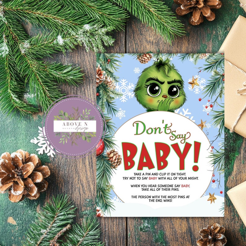 Grinch Baby Shower Game: Don't Say Baby Sign (digital Download) - Etsy