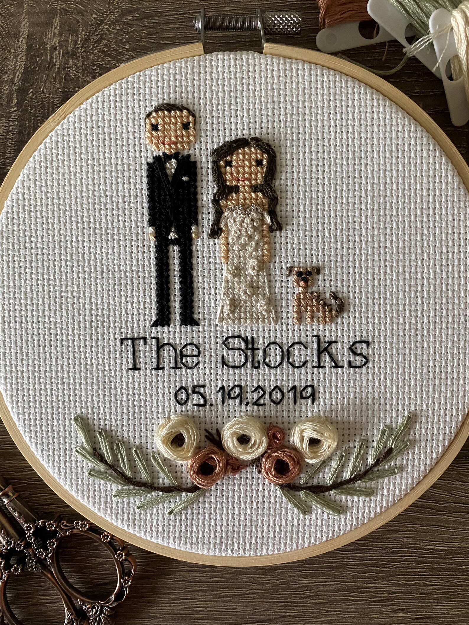 Custom Cross Stitch Wedding Portrait Cotton Anniversary Gift | Etsy