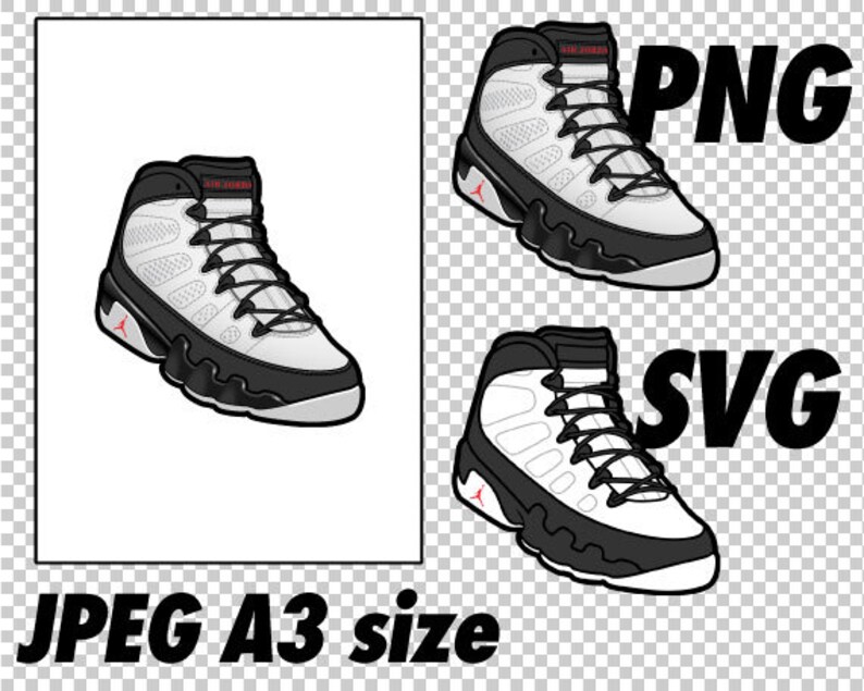 Air Jordan 9 White Black JPEG PNG SVG Digital Download Sneaker - Etsy
