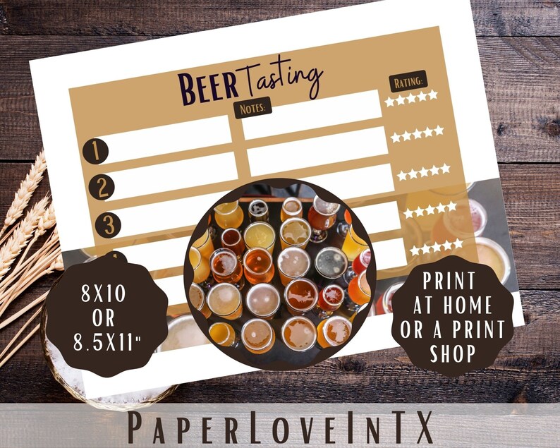 Beer Tasting Score Card PDF Printable Letter Size 8.5x11" and 8x10 ...