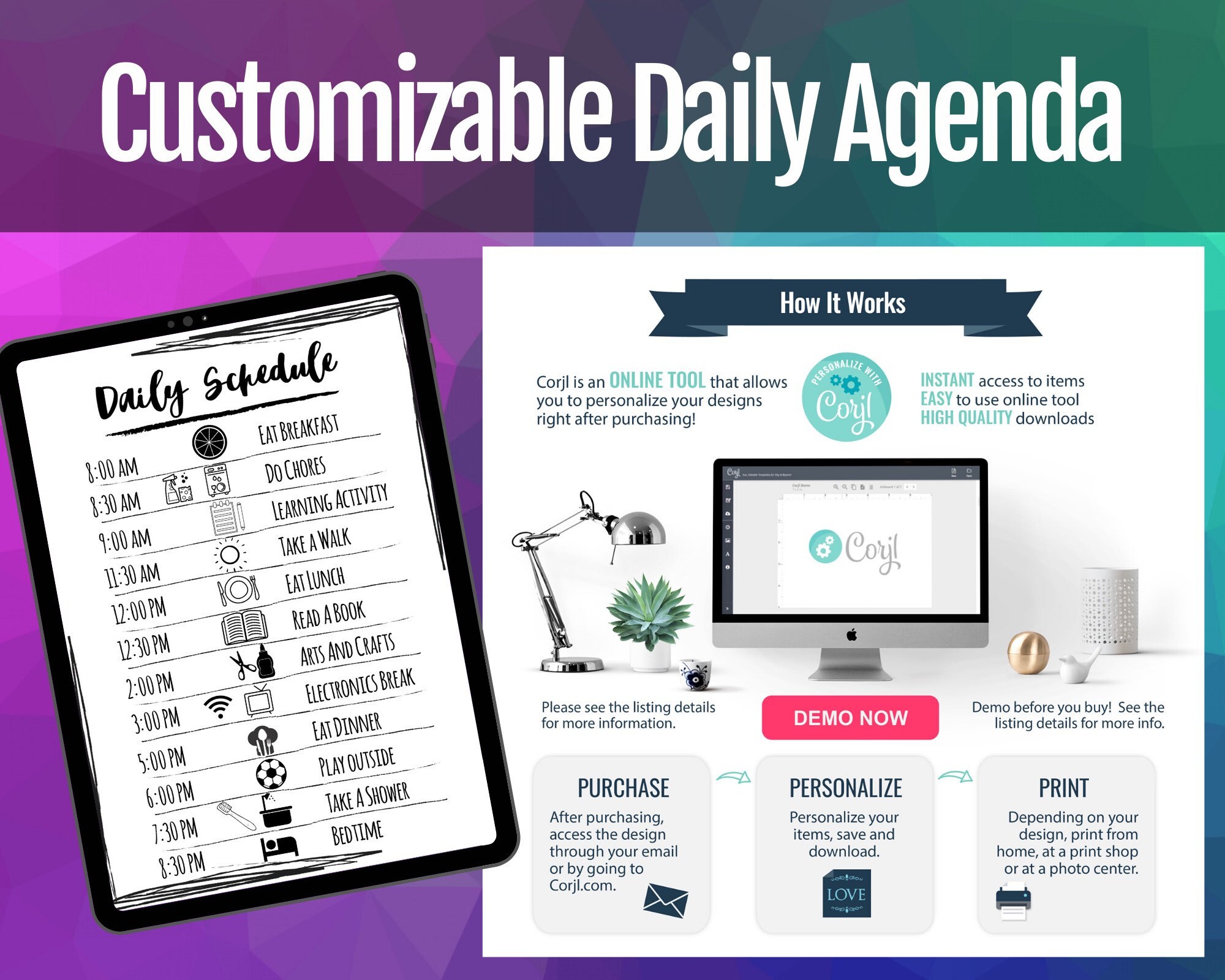 Customizable Home Schooling Printable Daily Agenda With Icons for Kids ...