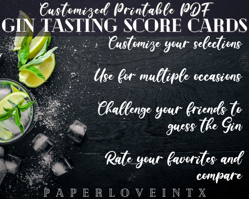 Editable Gin Tasting Score Card Printable PDF Digital Download 8.5x11 ...