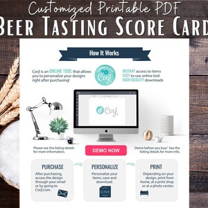 Editable Beer Tasting Score Card Printable PDF 8.5x11" and 8x10" for 10 ...