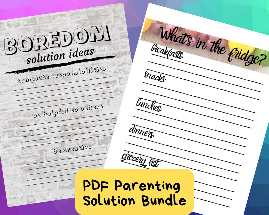 Boredom and Hunger Solutions Letter Size PDF Printable for Families ...