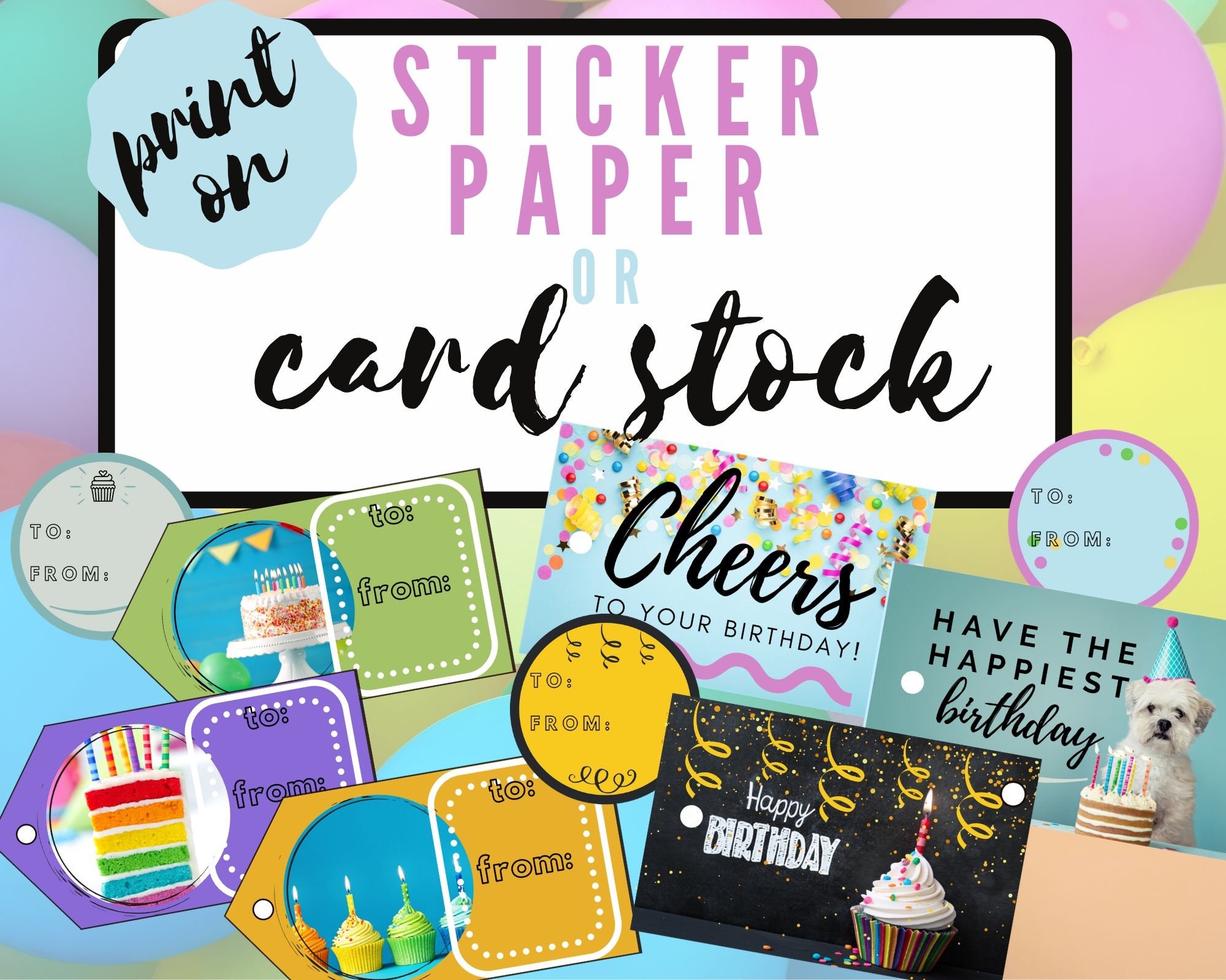 Colorful Printable Birthday Gift Tags With Cupcakes, Confetti, Cake ...