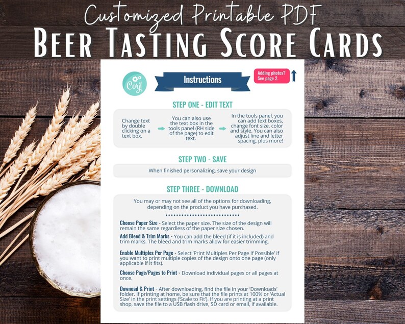 Editable Beer Tasting Score Card Printable PDF 8.5x11" and 8x10" for 10 ...