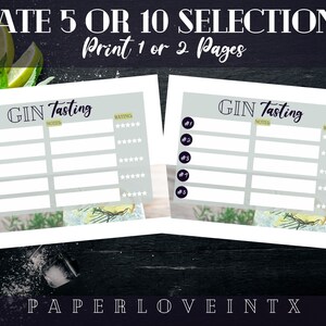 Gin Tasting Score Card Printable PDF Digital Download 8.5x11" and 8x10 ...