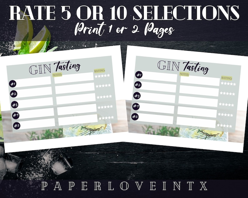 Gin Tasting Score Card Printable PDF Digital Download 8.5x11" and 8x10 ...