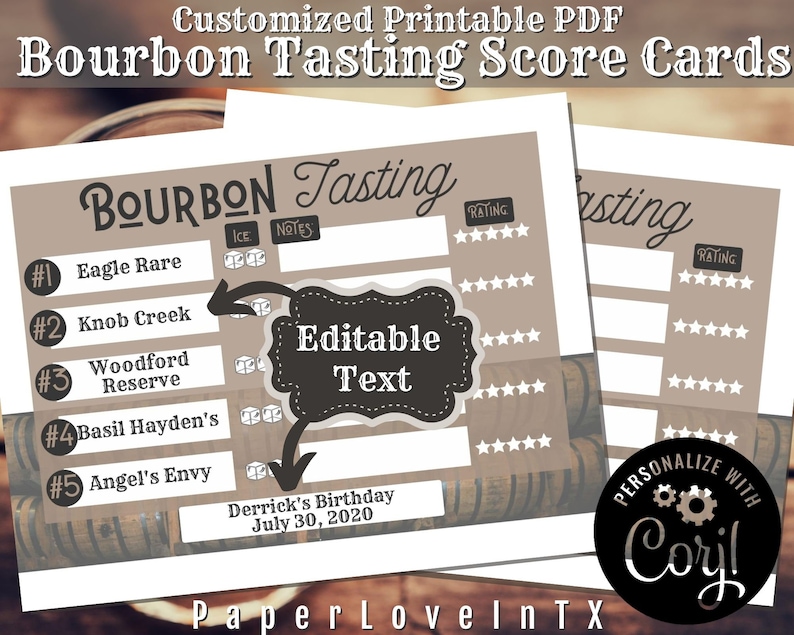 Editable Bourbon Tasting Score Card Printable PDF 8.5x11" and 8x10" for ...