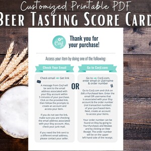 Editable Beer Tasting Score Card Printable PDF 8.5x11" and 8x10" for 10 ...