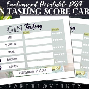 Editable Gin Tasting Score Card Printable PDF Digital Download 8.5x11 ...